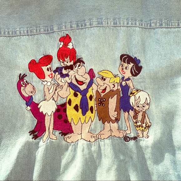 Blitz studio | Shirts | Vintage Flintstones Mens Jean Button Up Shirt ...